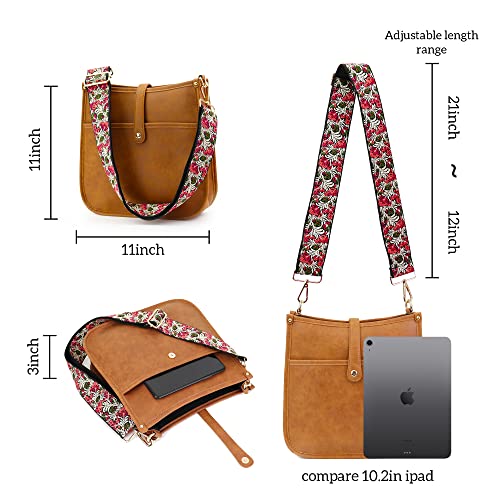 Crossbody Bags for Women, Vegan Leather Crossbody Shoulder Bag Guitar Strap Purse Hobo Handbags (Brown)