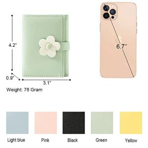 Sunwel Fashion Small Cute Trifold Wallet Slim Wallet ID/Photo Window Card Holder with 3D Flower Pattern Buckle for Women Girls (GREEN)