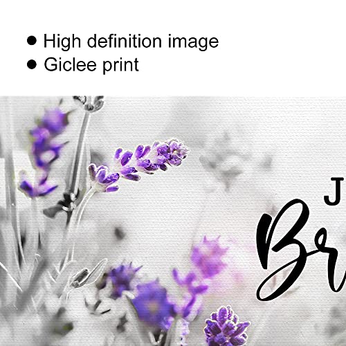 Creoate Just Breathe Bedroom Wall Art, Purple Lavender Picture with Inspirational Quotes Canvas Print Artwork for Home Decoration