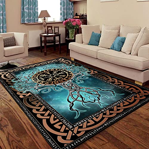 Living Room Rug - 5' x 8' Rug - Viking Gifts for Men - Bedroom Dinning Room Rug - Tree of Life Norse Decor Vikings Blue Area Rug - Rug for Bedroom Aesthetic