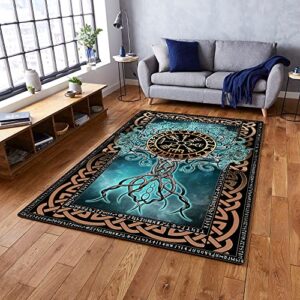 Living Room Rug - 5' x 8' Rug - Viking Gifts for Men - Bedroom Dinning Room Rug - Tree of Life Norse Decor Vikings Blue Area Rug - Rug for Bedroom Aesthetic