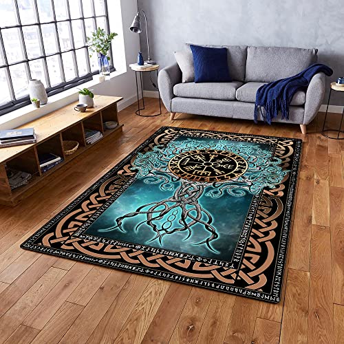 Living Room Rug - 5' x 8' Rug - Viking Gifts for Men - Bedroom Dinning Room Rug - Tree of Life Norse Decor Vikings Blue Area Rug - Rug for Bedroom Aesthetic