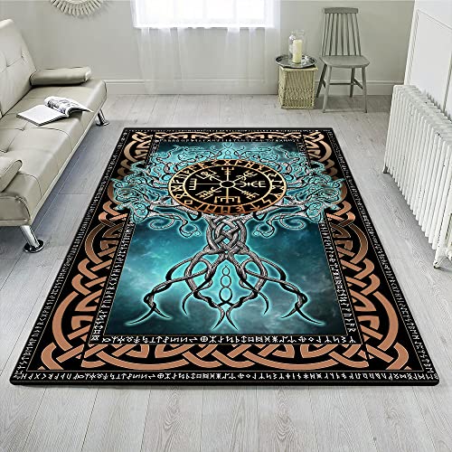 Living Room Rug - 5' x 8' Rug - Viking Gifts for Men - Bedroom Dinning Room Rug - Tree of Life Norse Decor Vikings Blue Area Rug - Rug for Bedroom Aesthetic