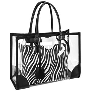 large clear tote bag for woman, pvc & vegan leather top handle shoulder crossbody bag, transparent stadium approved satchel handbags