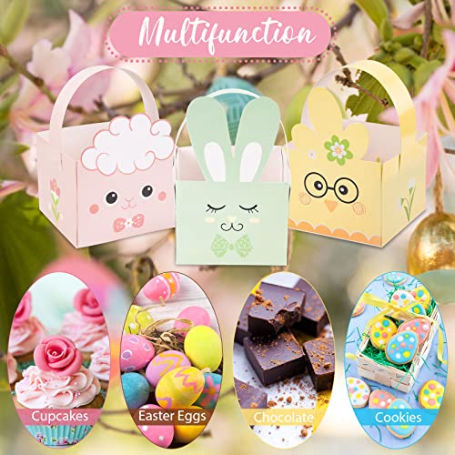 Whaline 24 Pack Easter Treat Boxes with Handle Easter Rabbit Bunny Chick Lamb DIY Basket Containers Cute Animal Style Candy Cookie Goodie Gift Holder Box for School Classroom Party Favor Supplies