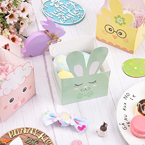 Whaline 24 Pack Easter Treat Boxes with Handle Easter Rabbit Bunny Chick Lamb DIY Basket Containers Cute Animal Style Candy Cookie Goodie Gift Holder Box for School Classroom Party Favor Supplies