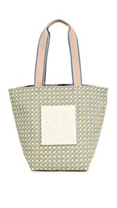 tory burch women’s gracie printed canvas tote, acid lemon basketweave, one size