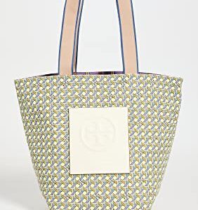 Tory Burch Women's Gracie Printed Canvas Tote, Acid Lemon Basketweave, One Size