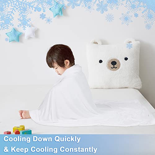 PHF Soft Cooling Throw Blanket for Hot Sleepers, Q-Max 0.44 Cooling Fiber Absorb Heat to Keep Night Sweats Cool, Double Sided Summer Breathable Blanket for Bed Sofa Couch, 50x60 inches, White