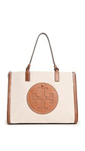 tory burch women’s ella canvas small tote, natural/classic cuoio, off white, one size