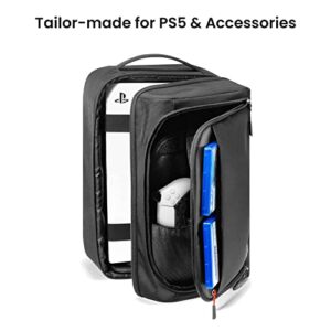 tomtoc Travel Backpack for PS5 Console, Accessories, Protective Carrying Case Storage Bag Compatible with Sony PlayStation 5 Console, Headset, 2 Game Discs, PS5 Controller, Charging Station