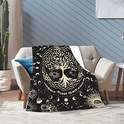 Tree of Life Throw Blanket Viking Sun and Moon Zodiac Constellation Blanket Cute Soft Lightweight Microfiber Astrology Blanket Ideal Graduation Birthday Gifts for Women Men S3 50"X 60"