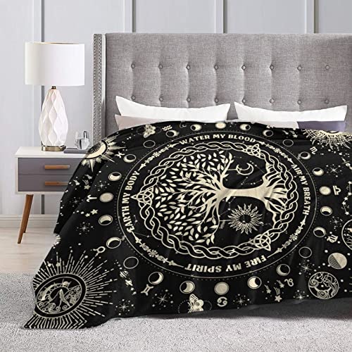 Tree of Life Throw Blanket Viking Sun and Moon Zodiac Constellation Blanket Cute Soft Lightweight Microfiber Astrology Blanket Ideal Graduation Birthday Gifts for Women Men S3 50"X 60"