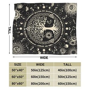 Tree of Life Throw Blanket Viking Sun and Moon Zodiac Constellation Blanket Cute Soft Lightweight Microfiber Astrology Blanket Ideal Graduation Birthday Gifts for Women Men S3 50"X 60"