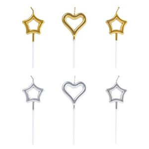 bokin heart and star shaped birthday cake candles set, includes 4 star birthday candles and 2 heart birthday candles, candle ornament for birthday wedding anniversary valentines day ect