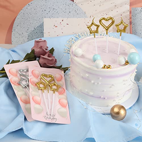 Bokin Heart and Star Shaped Birthday Cake Candles Set, Includes 4 Star Birthday Candles and 2 Heart Birthday Candles, Candle Ornament for Birthday Wedding Anniversary Valentines Day ect