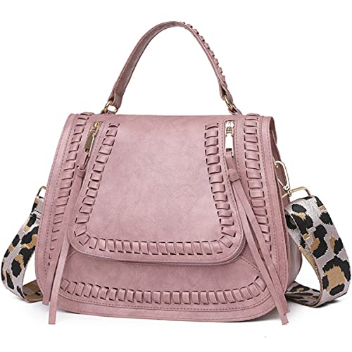 YOUNXSL Handbags and Purses for Women PU Leahter Top-Handle Satchel Braided Tote Fashion Shoulder Bag Pink