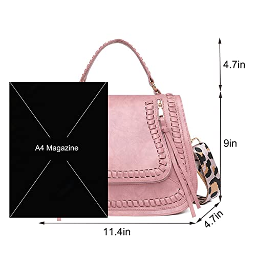 YOUNXSL Handbags and Purses for Women PU Leahter Top-Handle Satchel Braided Tote Fashion Shoulder Bag Pink