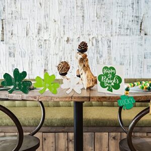 5 Pcs St. Patrick's Day Decor Tray Table Wooden Sign Rustic Shamrock Freestanding Decorations Irish Themed Centerpiece Decorations St. Patricks Day Wood Beads Garland for Home Desk Kitchen Party Decor