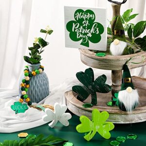 5 Pcs St. Patrick's Day Decor Tray Table Wooden Sign Rustic Shamrock Freestanding Decorations Irish Themed Centerpiece Decorations St. Patricks Day Wood Beads Garland for Home Desk Kitchen Party Decor