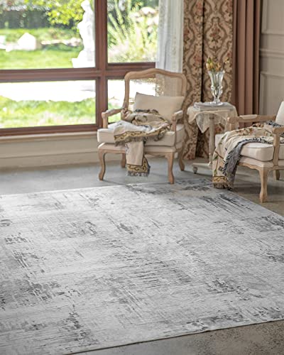 RESARE Modern Abstract Area Rugs 5x7 Distressed Rug Machine Washable, Ideal Home Decor, Gray