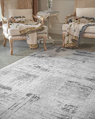 RESARE Modern Abstract Area Rugs 5x7 Distressed Rug Machine Washable, Ideal Home Decor, Gray