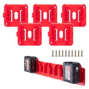 crivnhar 5 pack battery holder for milwaukee m18 18v battery mounts dock holder fit for m18 48-11-1815 48-11-1828 48-11-1850 48-11-1860 (w/10 screws, no battery)