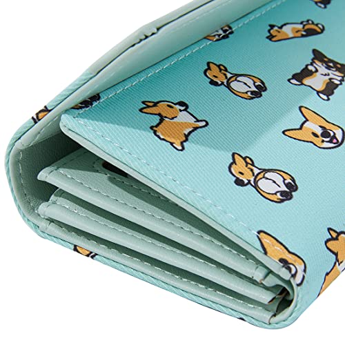 BAYSTORY Corgi Women Big Spender Clutch Travel Organizer Large Travel Purse Perfect Carry-All Money Manager Tri-fold Wallet (green)