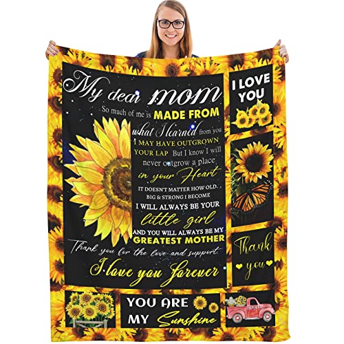 JIYEPOPO to My Mom Blanket from Daughter Son Sunflower Birthday Gifts for Mom Soft Warm Love You Mom Blankets Mothers Day for Her 60"x50"