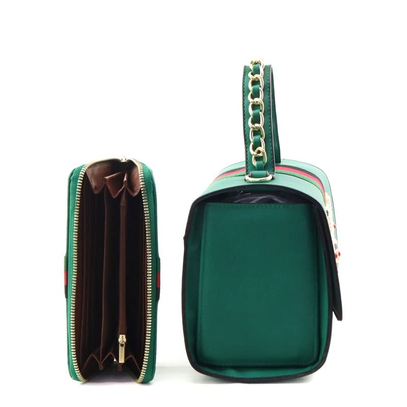 Fashion Bee Satchel Handbag and Wallet Set - Green