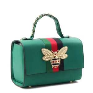 Fashion Bee Satchel Handbag and Wallet Set - Green