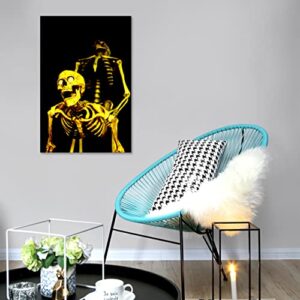 Creative skull canvas print wall decor gold gothic art skull canvas print wall decor for bedroom living room decor Stretch And Frame Ready To Hang 12x18inch(30x45cm)