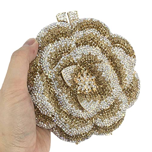 DJBM Round Shape Floral Rhinestone Evening Clutch Floral Crystal Clutch Purses Evening Bags for Women Formal Party Wedding