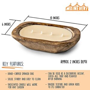 Wooden Dough Bowl Candle 10 Inch, Wooden Dough Bowl Soy Candle, Farmhouse Dough Bowl Candles for Table, Wood Bowl Candle Boat 4 Wick, Wooden Candle Bowl Decor