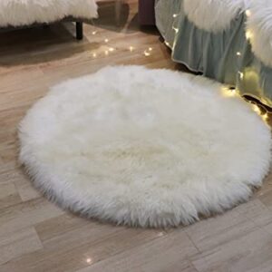 Woolous Round Genuine Sheepskin Rug, Soft Shaggy Area Rug, Home Decorative Rug, Circular Bedroom Fluffy Rug, 3x3 ft