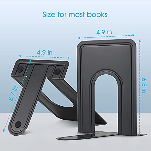 HappyHapi Bookends, Book Ends, Metal Bookends for Shelves, Non-Skid Book End Supports, Heavy Duty Book Holders for Office Kitchen Home Library, 5.7X 4.9 X 6.5 in