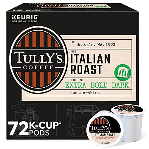 Tully's Coffee Italian Roast, Single-Serve Keurig K-Cup Pods, Dark Roast Coffee, 72 Count