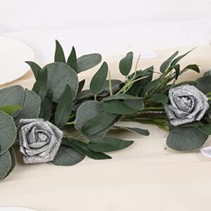 IPOPU Artificial Flowers, 25pcs Foam Glitter Roses Glitter Foam Rose Foam Rose with Stem for DIY Wedding Bridal Bouquet Home Party Christmas Decoration(Silver)