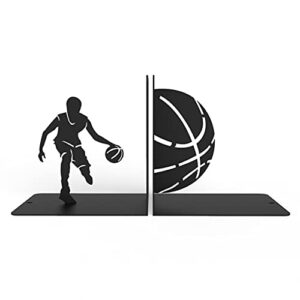 esgo basketball bookends – bookends for shelves, book ends for office, modern bookends for desk and bookshelves, metal bookends, heavy duty metal black bookend support, creative book ends.