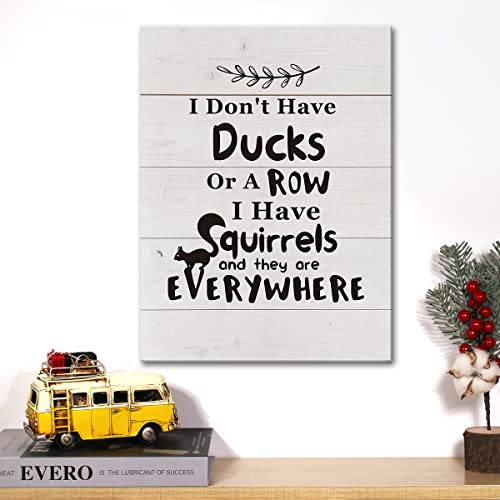 Funny Saying Quote Canvas Wall Art I Don’t Have Ducks Or A Row Canvas Print Squirrels Painting Wall Decor Framed Gift 12x15 Inch