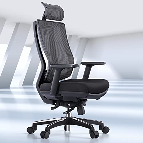 OdinLake Ergonomic Office Chair Mesh - Seat Depth Adjustable Home Office Desk Chairs High Back with Lumbar Support - Computer Swivel Task Chair with Footrest, Headrest, PU Wheels (Model: Ergo Pro 633)