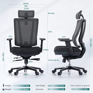 OdinLake Ergonomic Office Chair Mesh - Seat Depth Adjustable Home Office Desk Chairs High Back with Lumbar Support - Computer Swivel Task Chair with Footrest, Headrest, PU Wheels (Model: Ergo Pro 633)