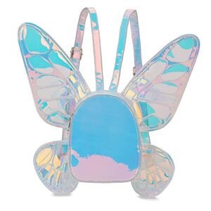 enjoinin women’s laser holographic backpack butterfly angel wings casual daypack shoulder bag (laser light blue)