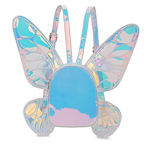 ENJOININ Women's Laser Holographic Backpack Butterfly Angel Wings Casual Daypack Shoulder Bag (Laser Light Blue)