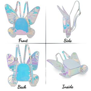 ENJOININ Women's Laser Holographic Backpack Butterfly Angel Wings Casual Daypack Shoulder Bag (Laser Light Blue)