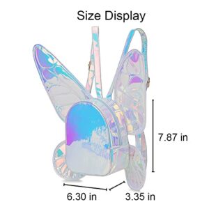 ENJOININ Women's Laser Holographic Backpack Butterfly Angel Wings Casual Daypack Shoulder Bag (Laser Light Blue)