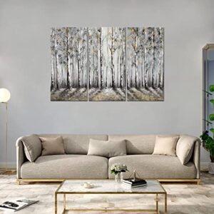 YAYNICE Birch Tree Wall Art 3 Piece Black and White Forest Picture with Gold Foil Canvas Print Modern Abstract Wall Painting Artwork Wall Décor for Bedroom Living Room Bathroom Office