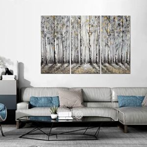 YAYNICE Birch Tree Wall Art 3 Piece Black and White Forest Picture with Gold Foil Canvas Print Modern Abstract Wall Painting Artwork Wall Décor for Bedroom Living Room Bathroom Office