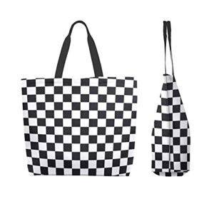 tote bag for women large tote bag beach tote bag shoulder bag daily handbag – racing flag checkers(black white)