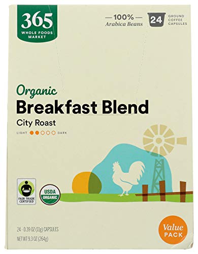 365 by Whole Foods Market, Organic Breakfast Blend Coffee Capsules, 0.39 Ounce (Pack of 24)